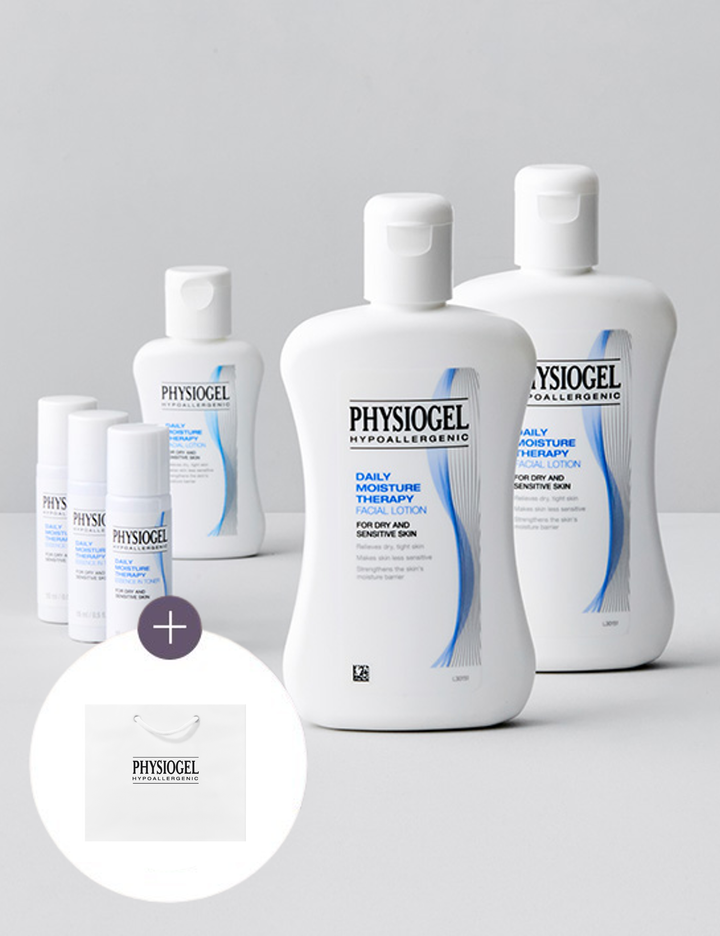 [피지오겔] DMT 페이셜 로션 200ml 더블기획 (페이셜로션 200ml 2개 + 50ml 1개 + 토너 15ml 3개) - 마켓컬리